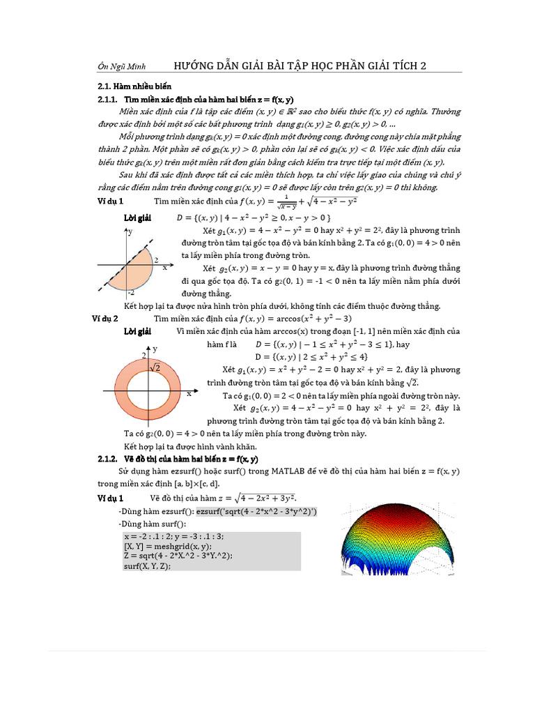 Huong Dan Giai Bai Tap Giai Tich 2 - Chuong 2 | PDF