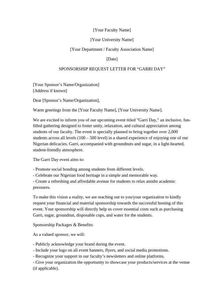 Garri Day Sponsorship Letter | PDF