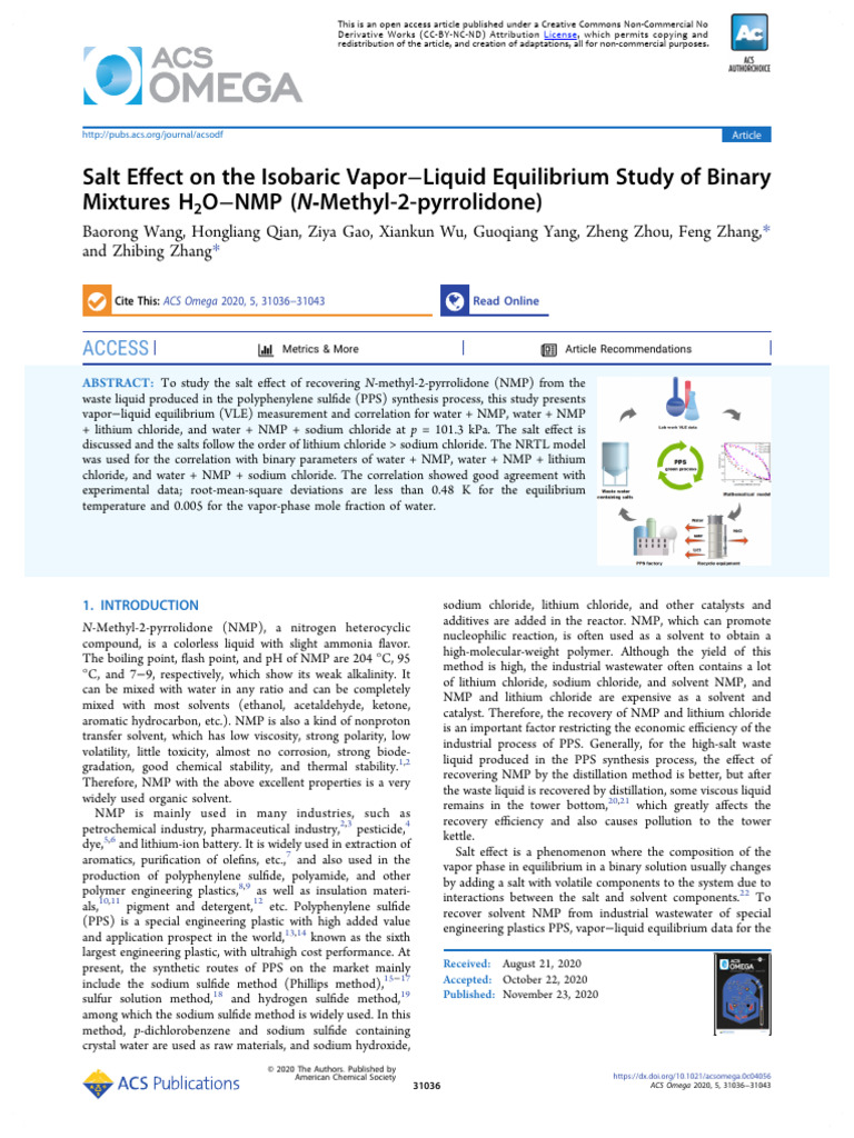 Wang Et Al 2020 Salt Effect On The Isobaric Vapor Liquid Equilibrium ...