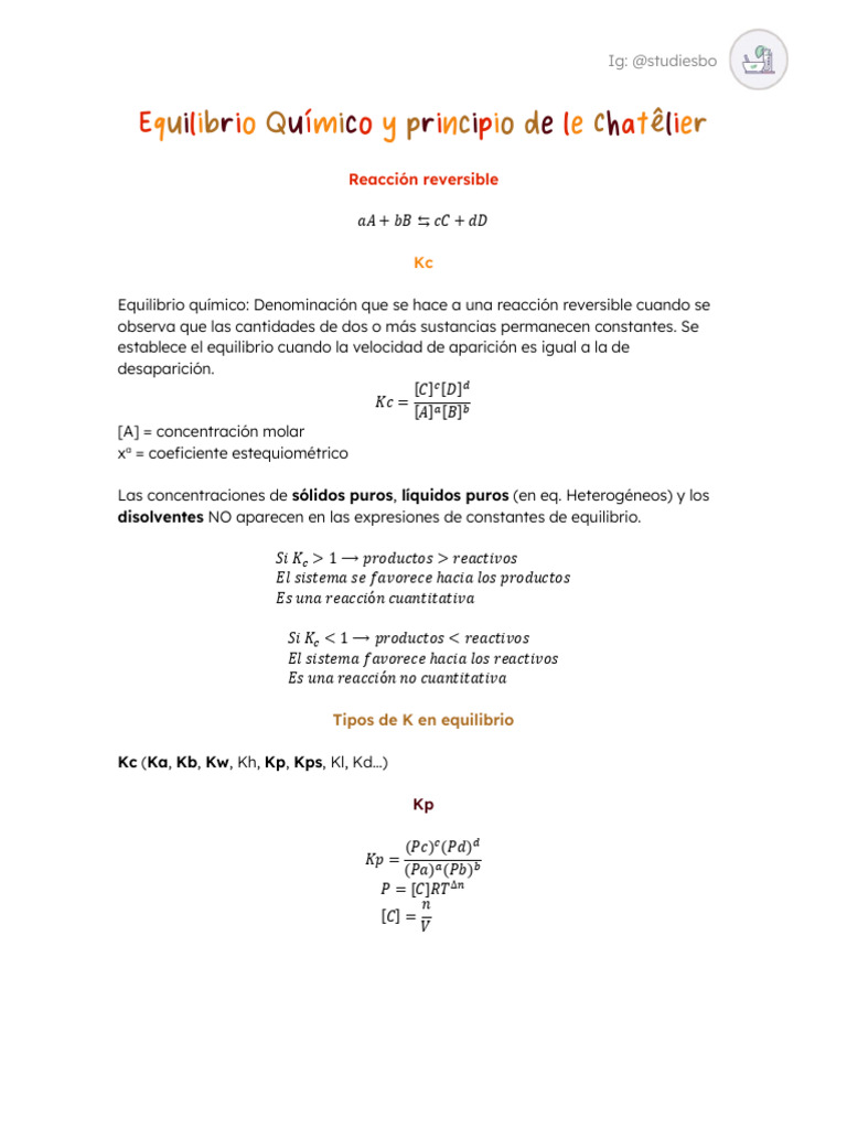Equilibrio Químico y Principios de Le Chatelier | PDF | Equilibrio químico | Reacciones químicas