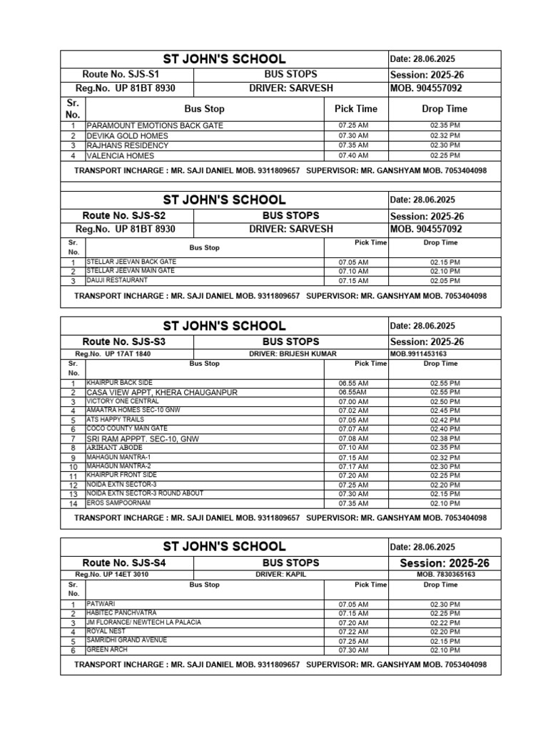 Senior Route New Session 2025 - 28 June 2025 | PDF | Bus Transport ...