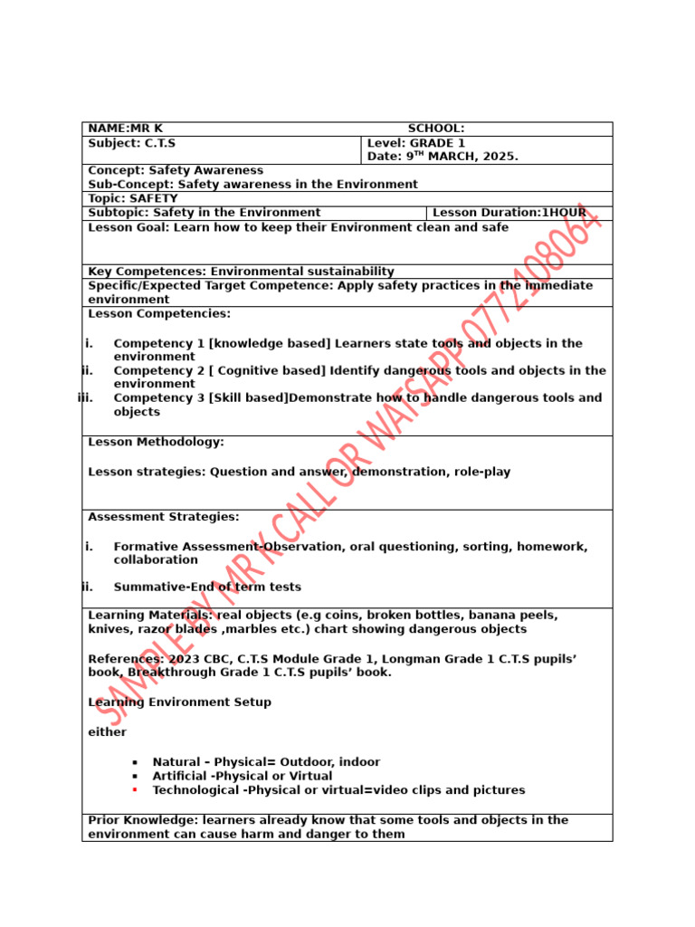 Ece Grid Lesson Lesson Plan Prepared by MR Kasongo 0777272296 | PDF ...