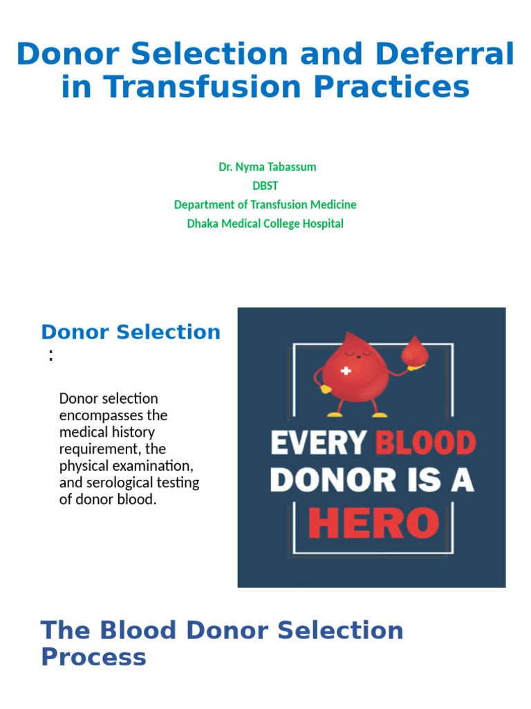 Donor Selection & Deferral - Dr. NYMA | PDF | Blood Donation | Vaccines