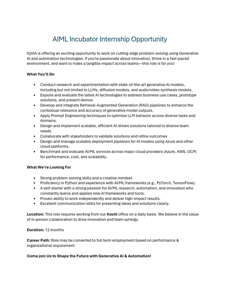 JD - 12 Month Internship - GenAI RD Focused | PDF