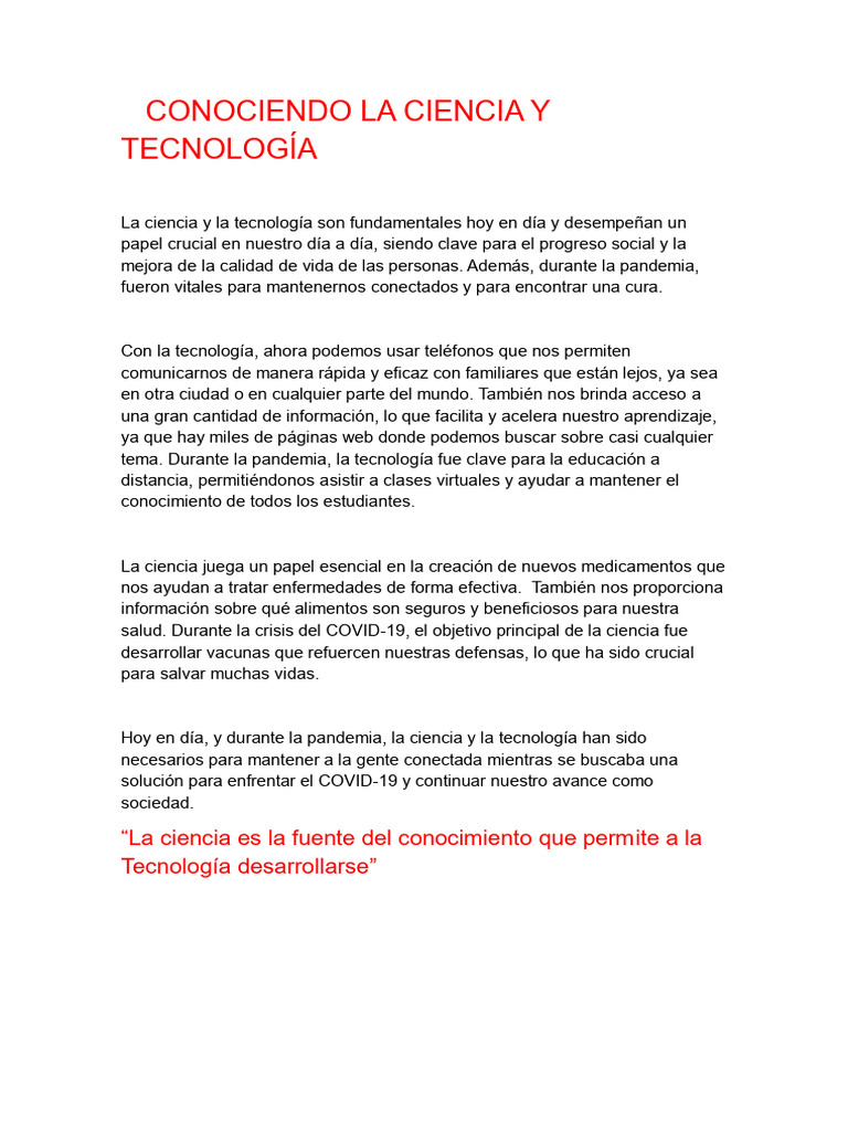 Ciencia y Tecnología: Claves en la Pandemia | PDF
