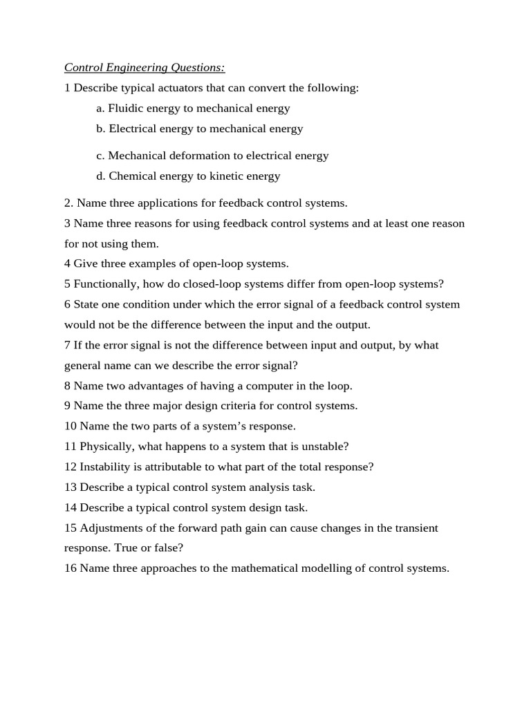 Control Engineering Question | PDF