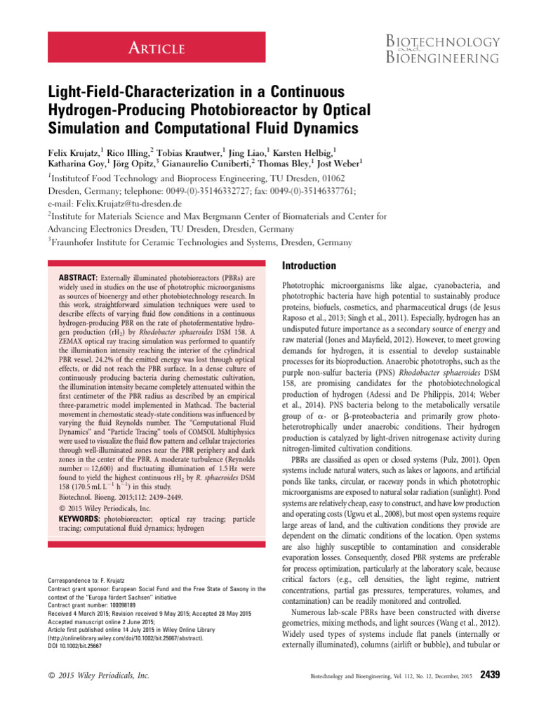 Light-Field-Characterization in A Continuous Hydrogen Production in PBR ...