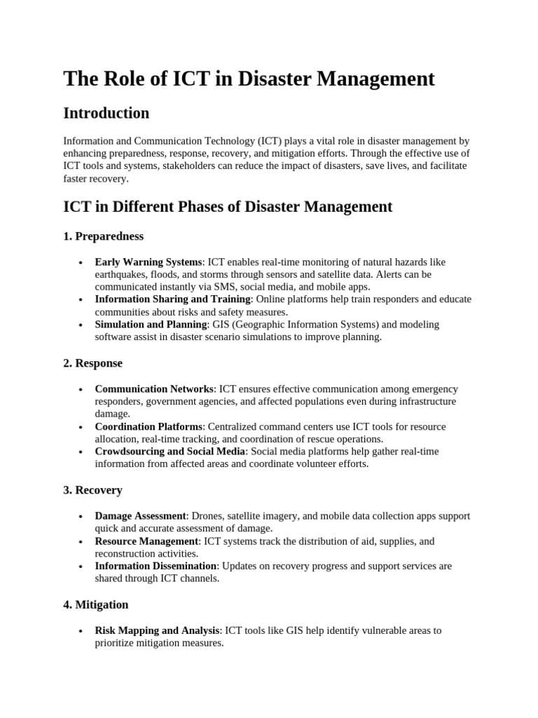 The Role of ICT in Disaster Management | PDF | Emergency Management ...