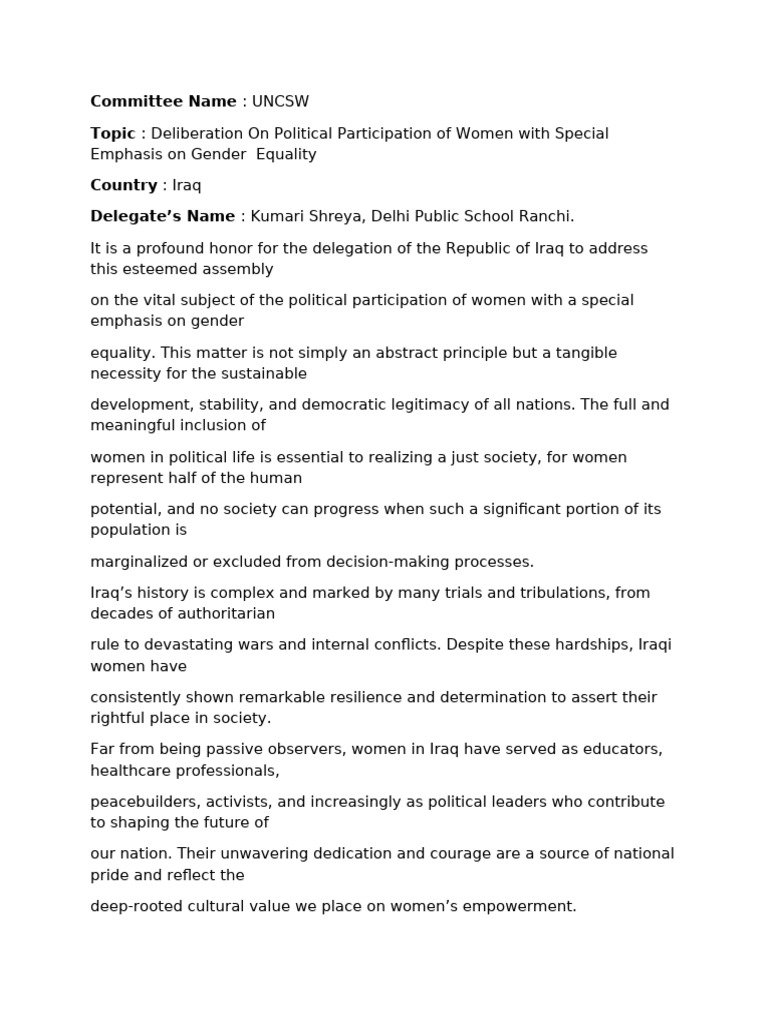 Iraq Position Paper (RMUN) | PDF | Gender Studies | Gender Equality