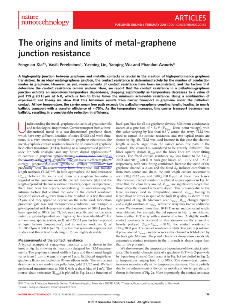 Metal-Graphene Junction Resistance Insights | PDF | Graphene | Field ...