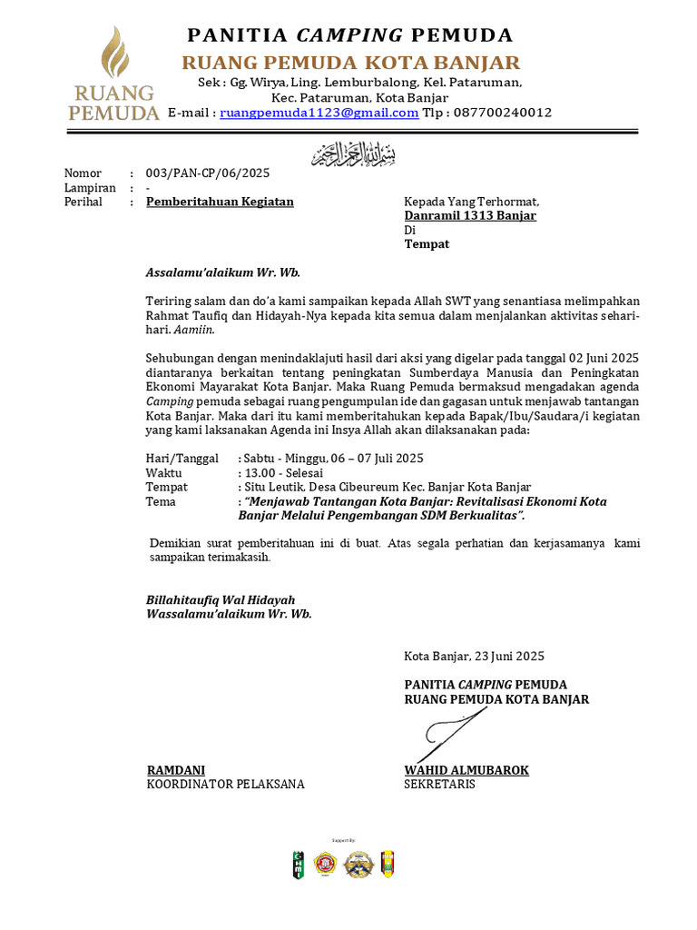 Surat Pemberitahuan Camping Danramil | PDF