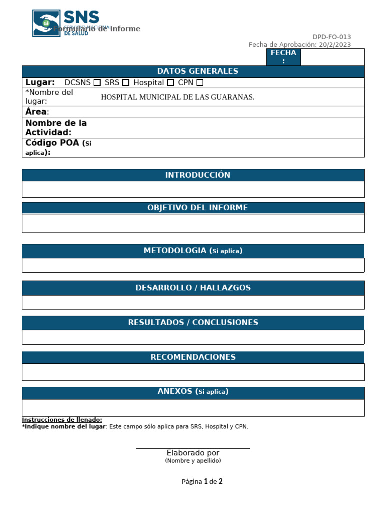 Formulario de Informe DPD-FO-013 | PDF