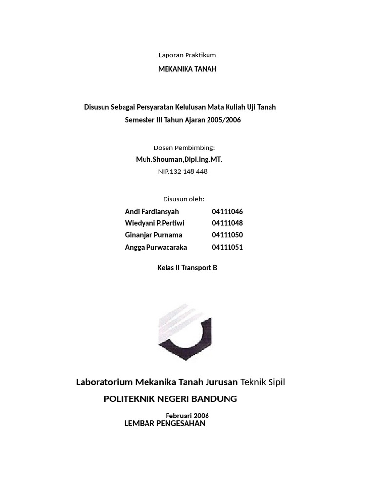 Contoh Laporan Lab Uji Tanah (Cuma 2 Bab) | PDF