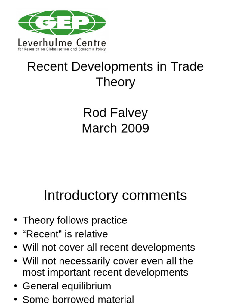 Recent Advances in Trade Theory | PDF | Market (Economics ...