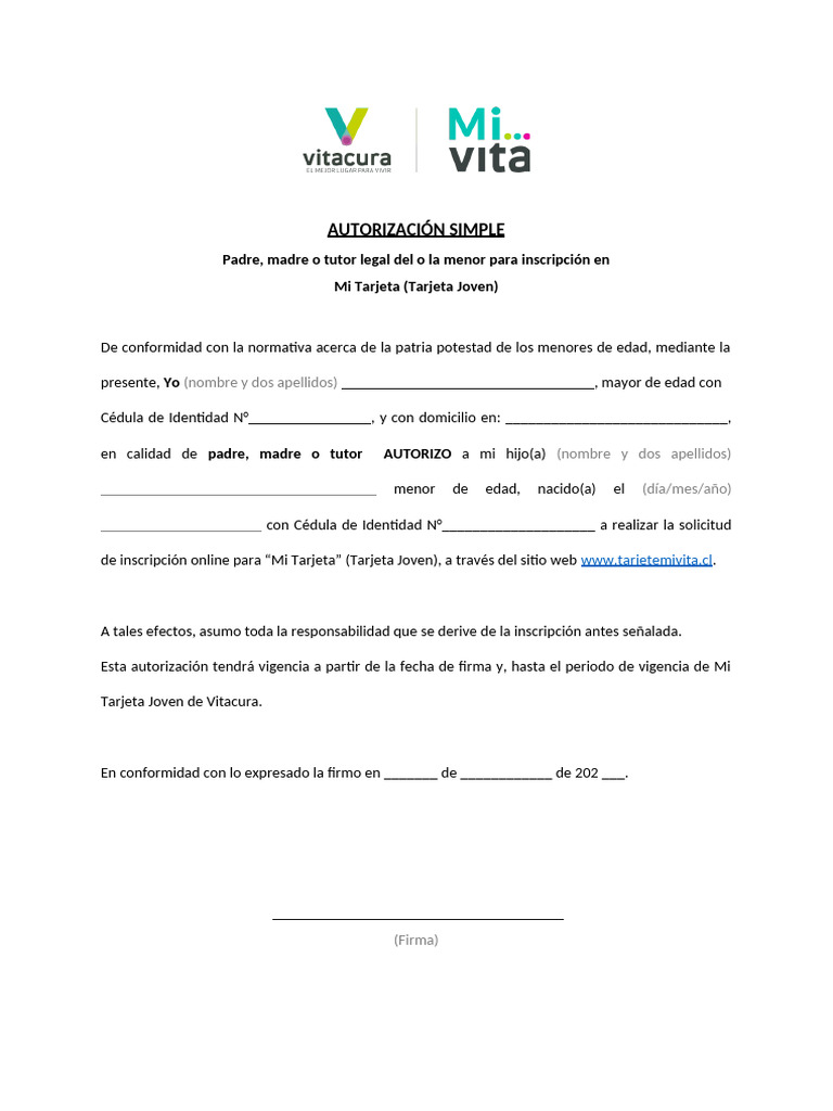 Autorizacion de Padre Madre o Tutor Legal | PDF