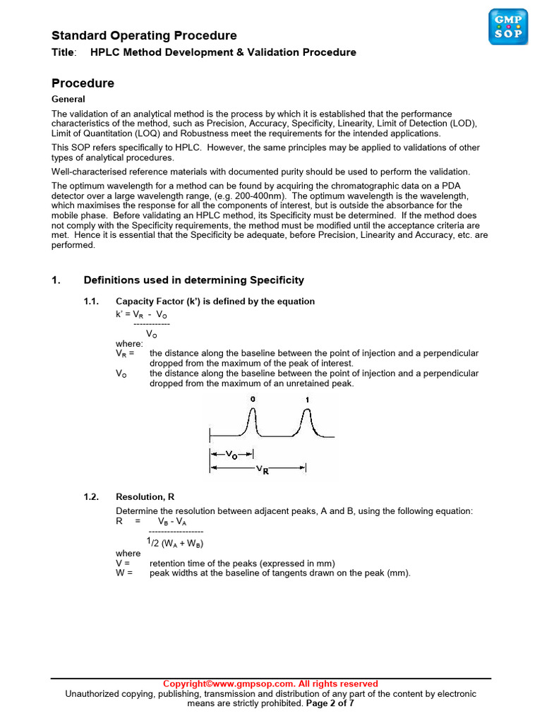 LAB 095 HPLC Method Development Validation Procedure Sample | PDF | High Performance Liquid ...