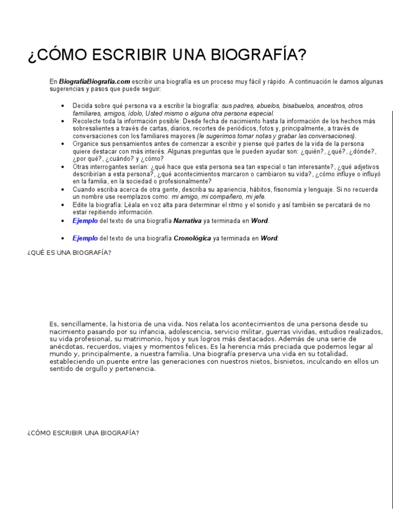 Cómo Escribir Una Biografía | Descargar gratis PDF | Biografía ...