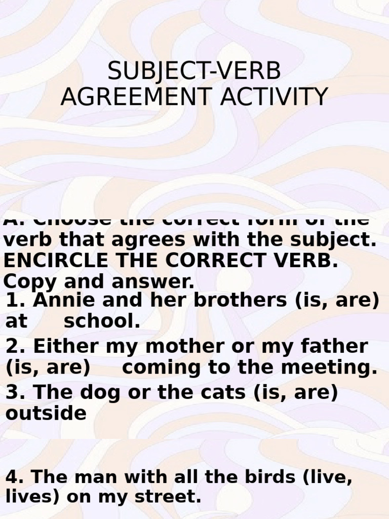 Subject-Verb Agreement Activity | PDF