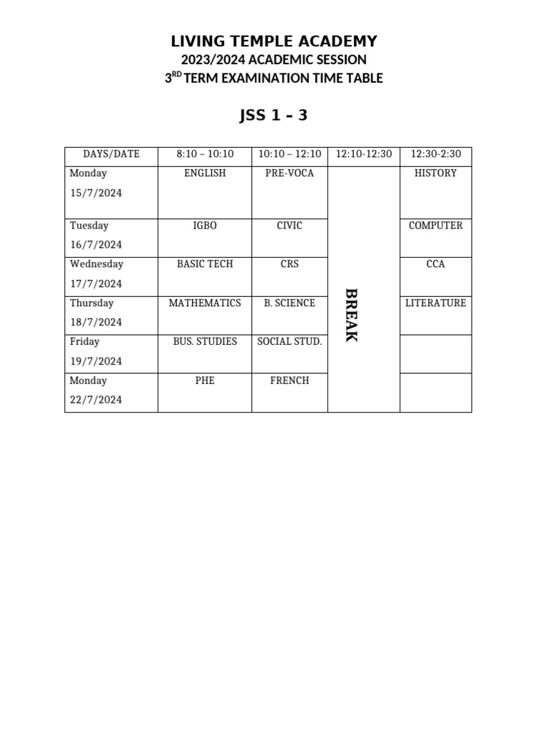2024 3rd Term Exam Timetable | PDF