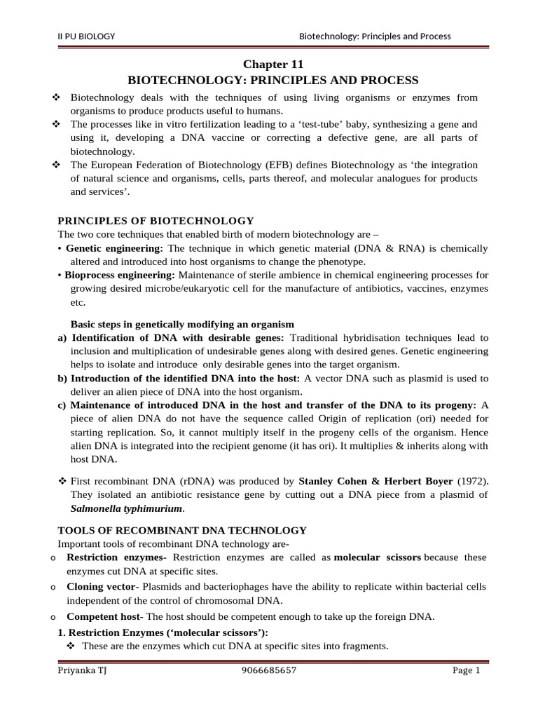 11 Biotechnology Principles and Process | PDF | Molecular Cloning | Restriction Enzyme
