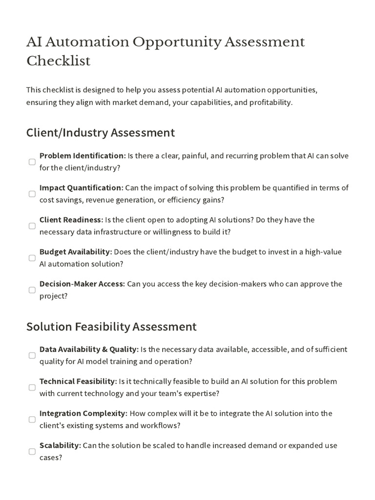 AI Automation Opportunity Assessment Checklist | PDF | Artificial ...