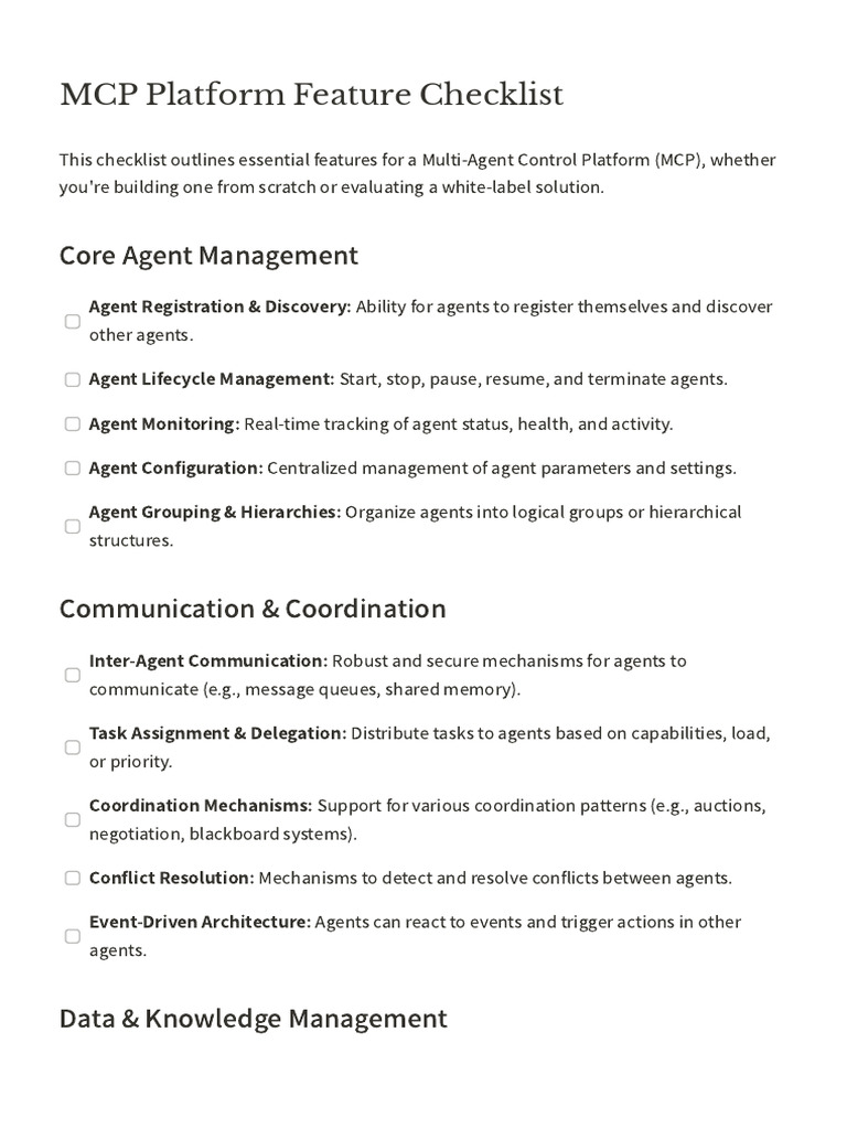 MCP Platform Feature Checklist | PDF | Scalability | Computing