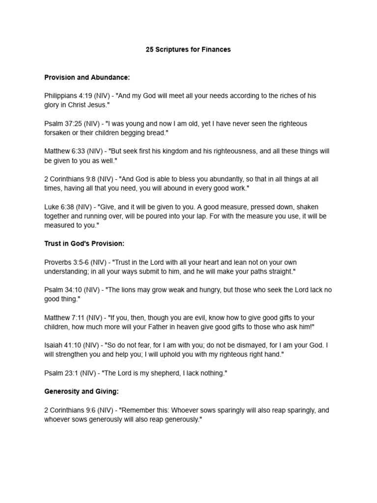 25 Scriptures For Finances | PDF | Book Of Proverbs | Gospel Of Matthew