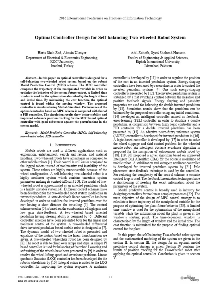 Optimal Controller Design For Self-Balancing Two-Wheeled Robot System | PDF | Control Theory ...