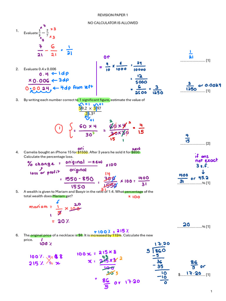 Revision Paper 1 Maths D Marking Scheme | PDF | Mathematics