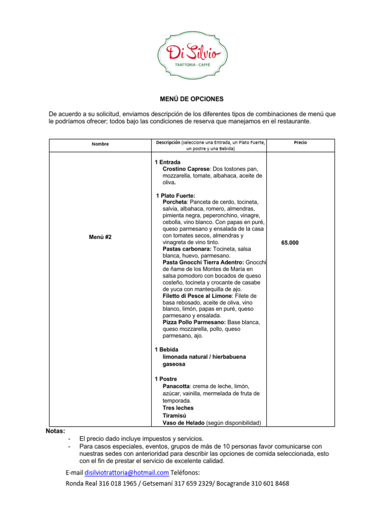 Menú de Eventos y Reservas | PDF | ensalada | Queso