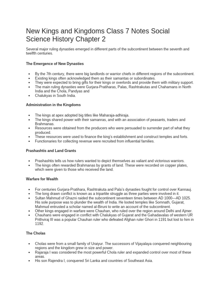 New Kings and Kingdoms Class 7 Notes Social Science History Chapter 2 | PDF