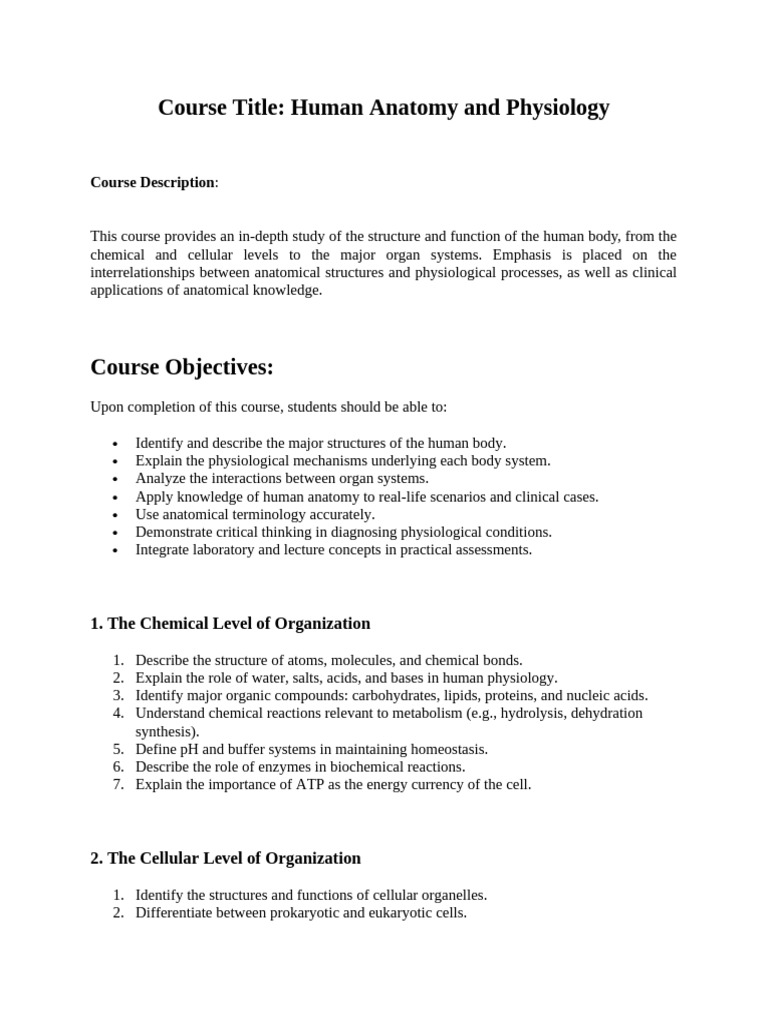 Course Outline Anatomy and Physiology | PDF | Cell (Biology) | Human Body