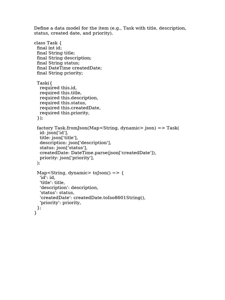 Data Model Definition for Task Item | PDF