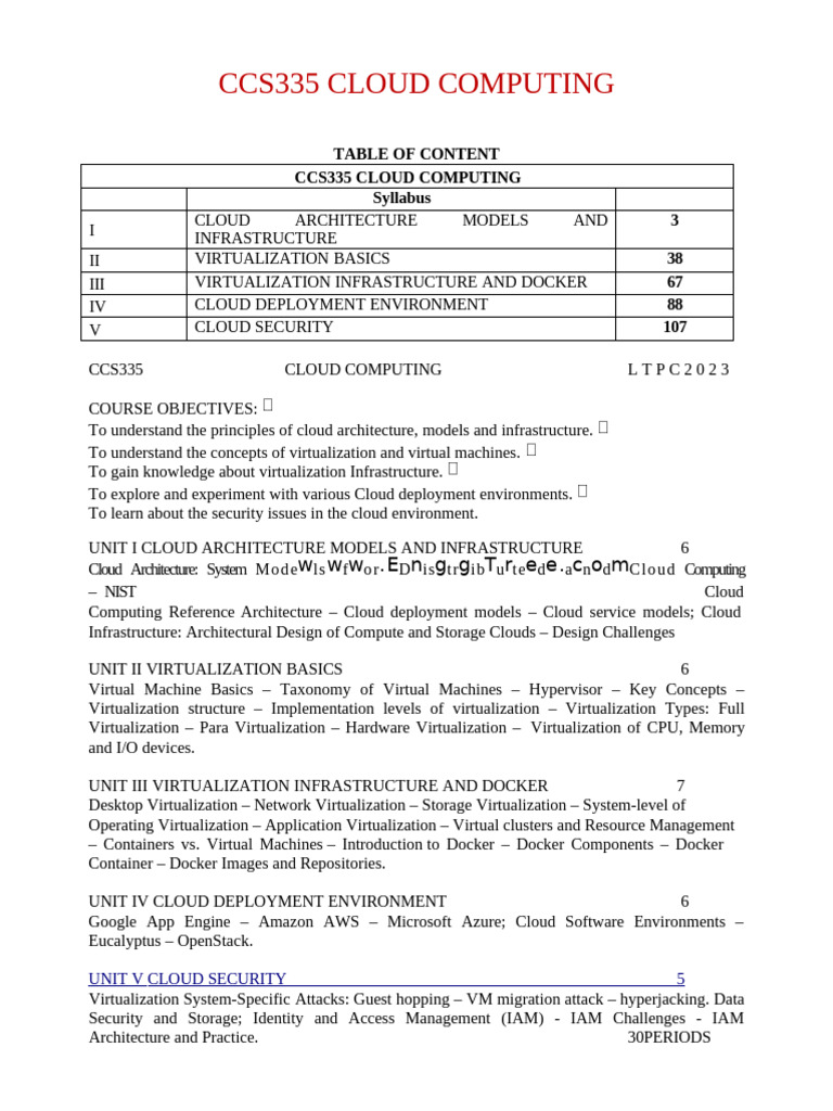 CCS335 Cloud Computing Notes | PDF | Peer To Peer | Cloud Computing