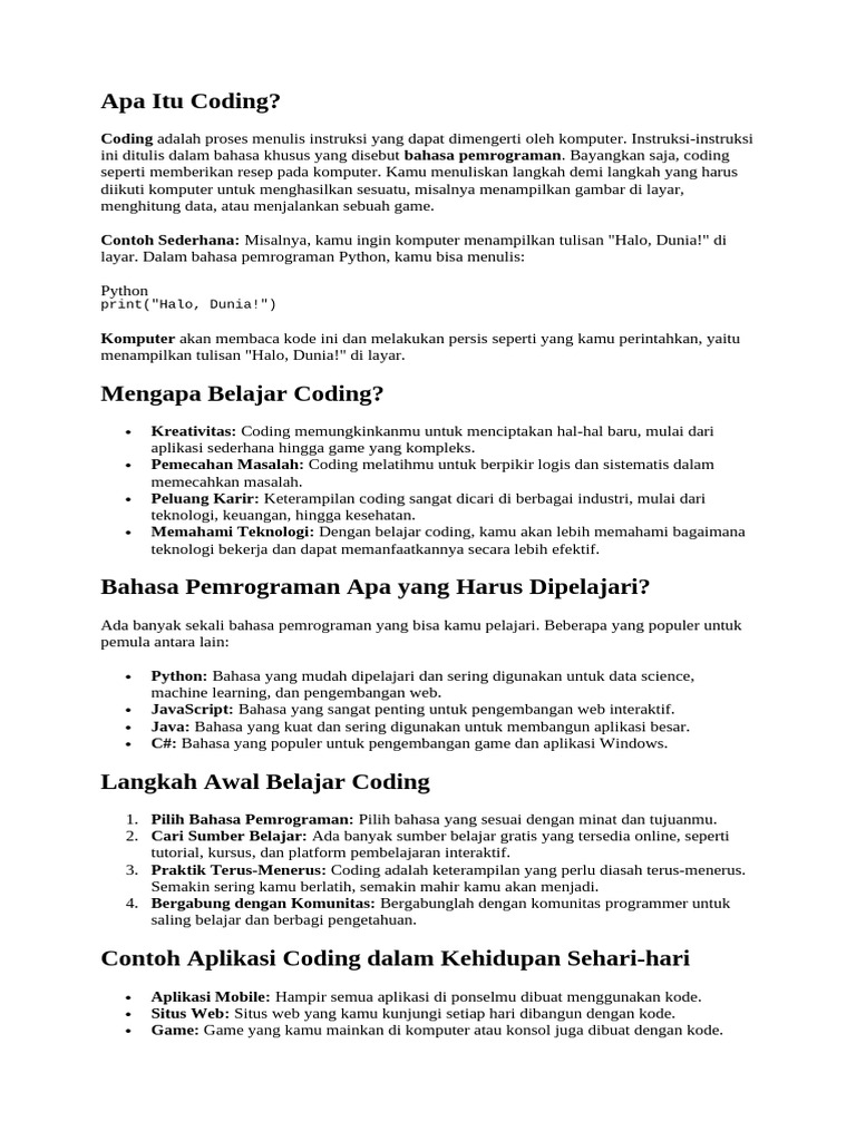 Pelajaran Lengkap Tentang Pengenalan Coding | PDF