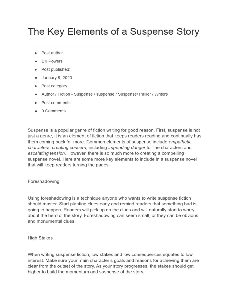 Key Elements of Suspense Writing | PDF | Thriller (Genre) | Hero