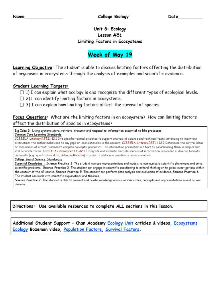 Oliver Benn - Lesson 51 (College Bio) Ecosystems & Limiting Factors ...