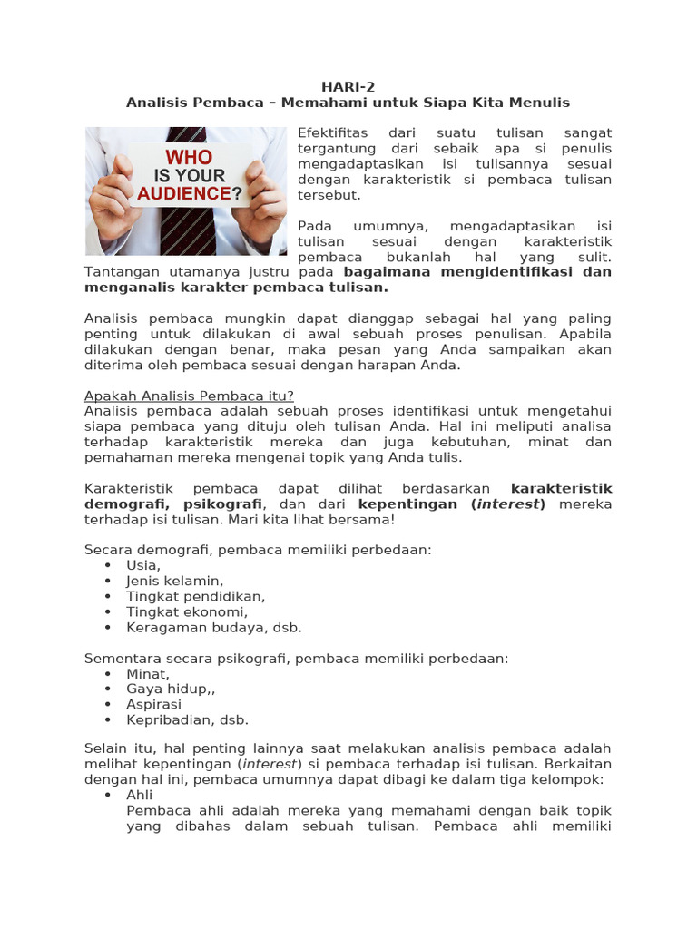 Modul Analisis Pembaca Untuk Menulis | PDF