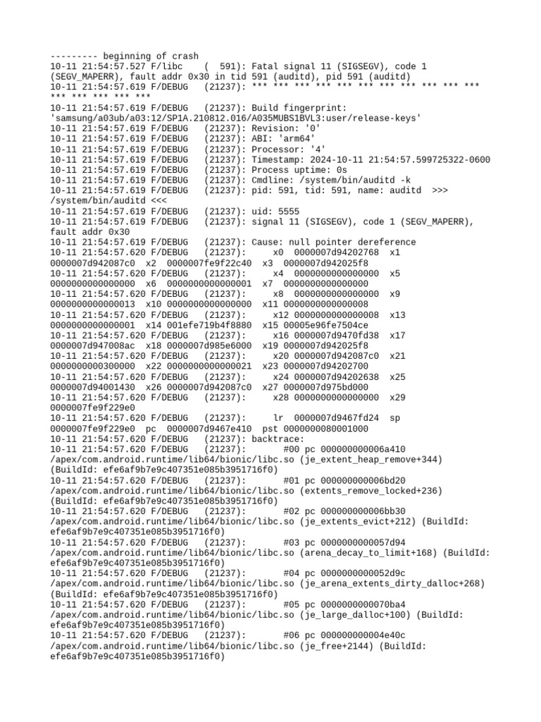 Android Crash Log Analysis | PDF | Computer Science | Operating System ...