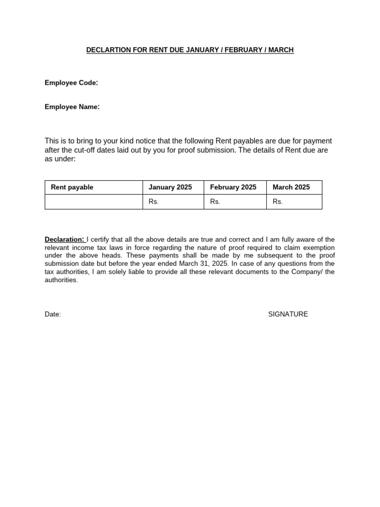 Declaration For Future Rent Payments | PDF