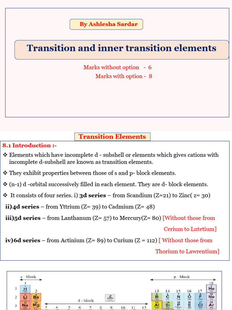 8.transition and Inner Transition Elements | PDF | Lanthanide | Transition Metals