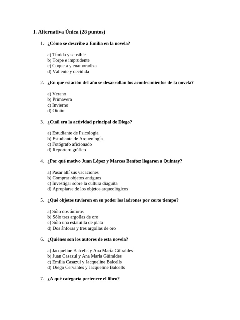 Prueba Libro Emilia Intriga en Quintay | PDF