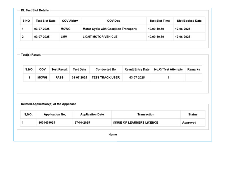 Test Result Driving Licence | PDF