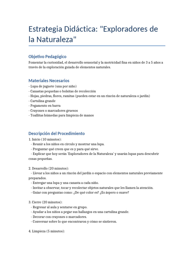 Exploradores de la Naturaleza Preescolar | PDF