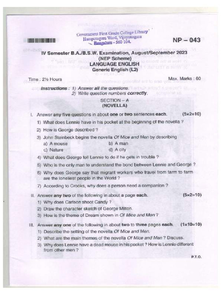 Iv Sem Ba Question Papers 2023 | PDF