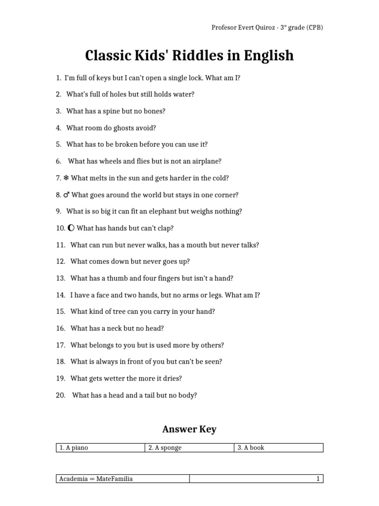 Fun Riddles for 3rd Graders | PDF