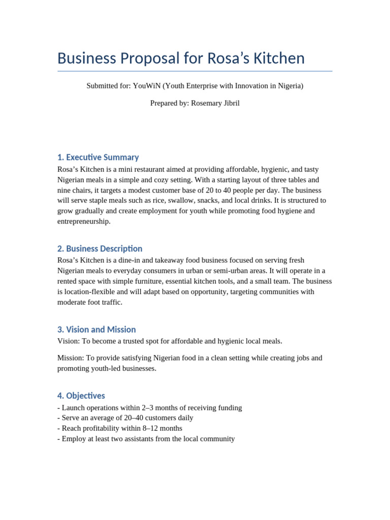 Rosas Kitchen Business Proposal | PDF | Restaurants | Menu