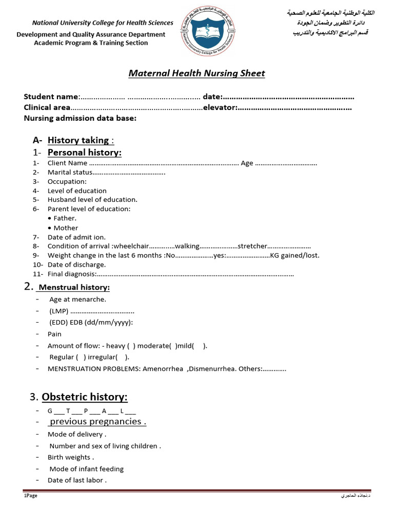 MHN Assessment Sheet For Bacholer | PDF | Pregnancy | Menstruation
