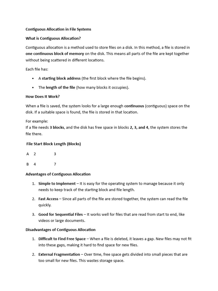 Contiguous Allocation in File Systems | PDF