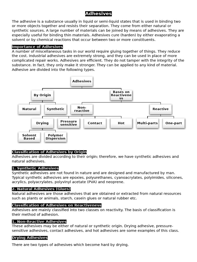 Classification of Adhesives and Dyes | PDF | Adhesive | Polymers